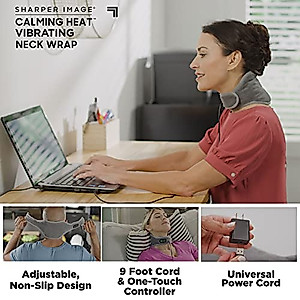 Calming Heat Neck Wrap by Sharper Image Personal Electric Neck Heating Pad with Vibrations, 3 Heat & 3 Vibration Settings- 9 Relaxing Combinations