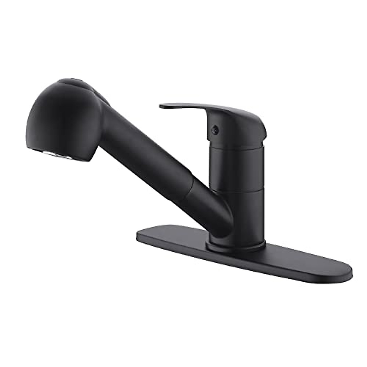 BZOOSIU Stainless Steel Pull Out Sprayer Kitchen Sink Faucet with Deck Plate, Single Lever Low Arch Rv Kitchen Faucet, 1-Hole or 3-Holes Installation Bar Faucets, Matt Black