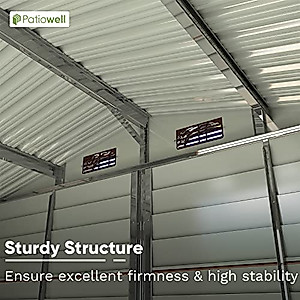 Patiowell 8x6 FT Wood Look Outdoor Storage Shed,Garden Tool Storage Shed with Sloping Roof and Double Lockable Sliding Door, Metal Shed for Garden Backyard Patio Lawn