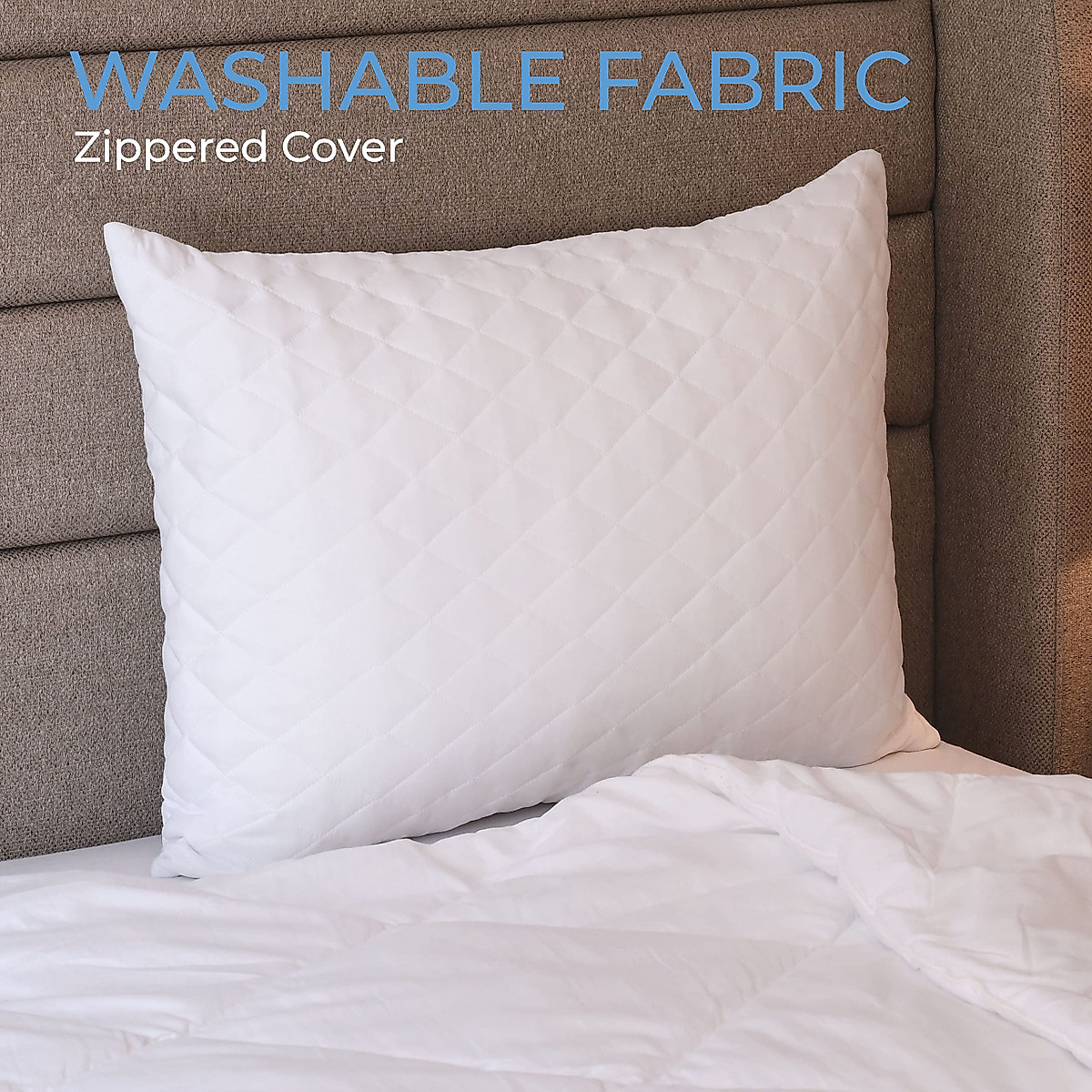 Diamond Elegant Bed Pillows for Sleeping Queen Size 4 Pack Pillows, Hotel Pillows for Side Back & Stomach Sleepers, 100% Cotton Cover, Microfiber Washable Queen Pillows Set of 4