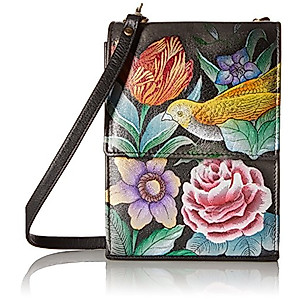 Anuschka womens Anuschka Hand Painted Women's Genuine Leather Organizer - Vintage Bouqu Triple Compartment Accordion Style Sling Crossbody, Vintage Bouquet, One Size US