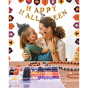 Goldwise Halloween Friendship Bracelet Kit,1 Box Halloween Beads and Black Letter Beads (A-Z) for Jewelry Making, Varieties of Halloween Charms Jewelry Making，DIY Crafts for Gifts Party Favors