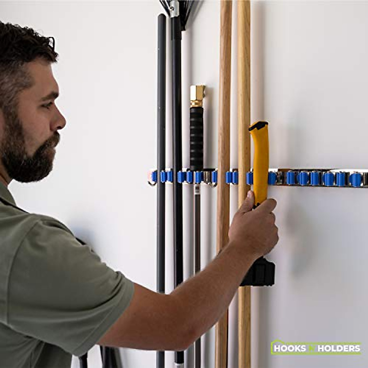 Tool Organizers and Storage 12 Slots and 6 Hooks Wall Mounted Garden Tool Rack, Garden Tool Organizer, Broom Holder Wall Mount, Garage Tool Organization and Storage, Industrial Steel Hooks N Holders