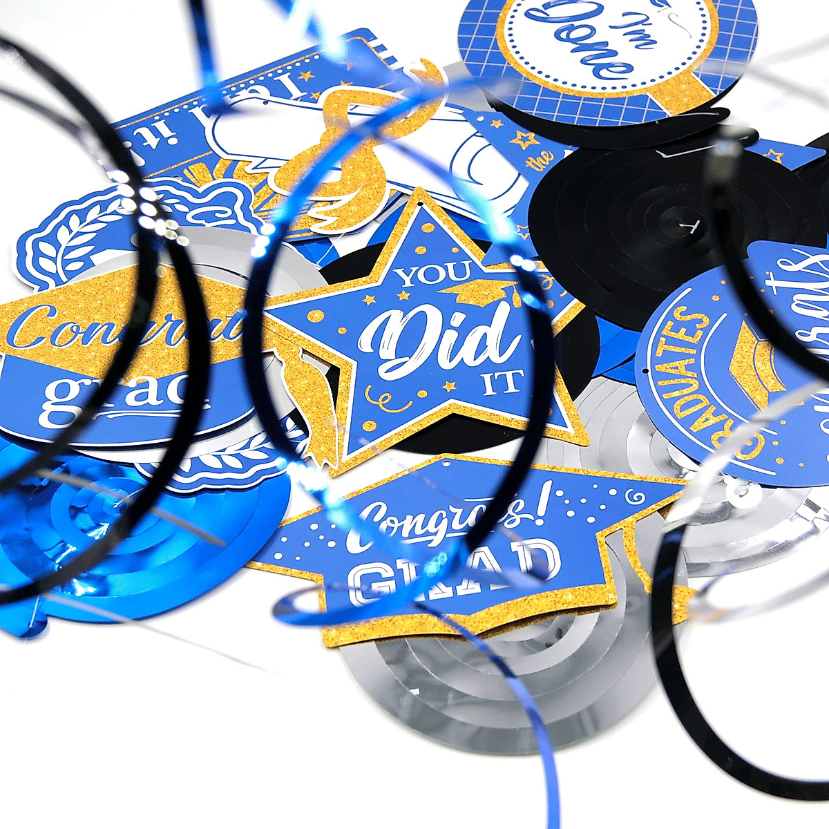 2023 Graduation Party Decorations Kit Hanging Swirls (18 Pcs) Navy Blue Black and Silver, Class of 2023 Grad Party Supplies Decorations, Congratulation Swirls for Graduation Celebration