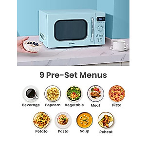 COMFEE' Retro Small Microwave Oven With Compact Size, 9 Preset Menus, Position-Memory Turntable, Mute Function, Countertop Microwave For Small Spaces, 0.7 Cu Ft/700W, Green, AM720C2RA-G