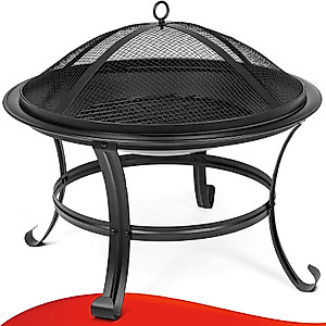 SINGLYFIRE 22 inch Fire Pit for Outside Outdoor Wood Burning Small Bonfire Pit Steel Firepit Bowl for Patio Camping Backyard Deck Picnic Porch,with Spark Screen,Log Grate,Poker
