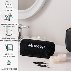 Arkwright Makeup Towels - Pack of 6 - Ultra Soft & Gentle Microfiber Coral Fleece Washcloth Face Make Up Remover, Reusuable Eraser Cloth Essentials for Hosts & Artists, 13 x 13 in, Black