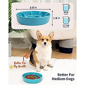 KOFPAR 2 Cup Ceramic Slow Feeder Dog Bowl, 8'' Slow Feeding Dog Dishes Medium Large Breed, Slow Eating Bowl for Fast Eater Anti-Choking Form Healthy Eating Habit, Puppy Puzzle Bowl Non-Slip Easy Clean