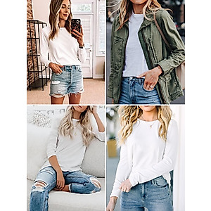 Elesomo Women Long Sleeve T Shirts Casual Fitted Crewneck Cotton Tee Tops, Black L