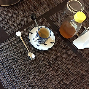 Honbay 2PCS Cute Cat Spoon Stainless Steel Tea Spoon Coffee Spoon Sugar Spoon for Cat Mug, Black and White