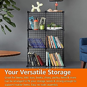 Amazon Basics 6-Cube Wire Grid Stackable Storage Shelves, 12 x 12-Inches, Black, 12.6"D x 26"W x 38"H