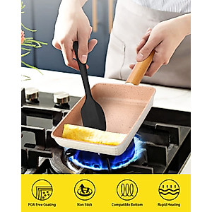 BUNDLEPRO Japanese Omelette Pan, Non Stick Tamagoyaki Eggs Frying Pan, Square Granite Cookware set, 7.1''Small Induction Skillet with Silicone Spatulas for Breakfast