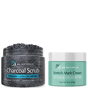 M3 Naturals Charcoal Body Scrub with Stretch Mark Cream Bundle