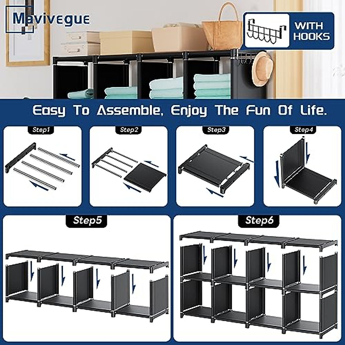 Mavivegue Book Shelf, 20 Cube Storage Organizer, DIY Bookcase, Metal Cube Bookshelf,Tall Book case for Bedroom, Living Room,Office,Closet Storage Organizer, Black Cubicle Storage Rack