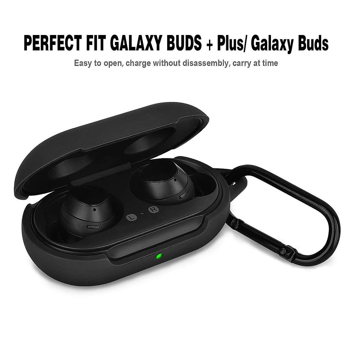 AIRSPO Silicone Case Cover for Galaxy Buds+ Plus(2020)/Galaxy Buds(2019) Samsung Galaxy Earbuds Protective Skin with Carabiner Keychain (Black)