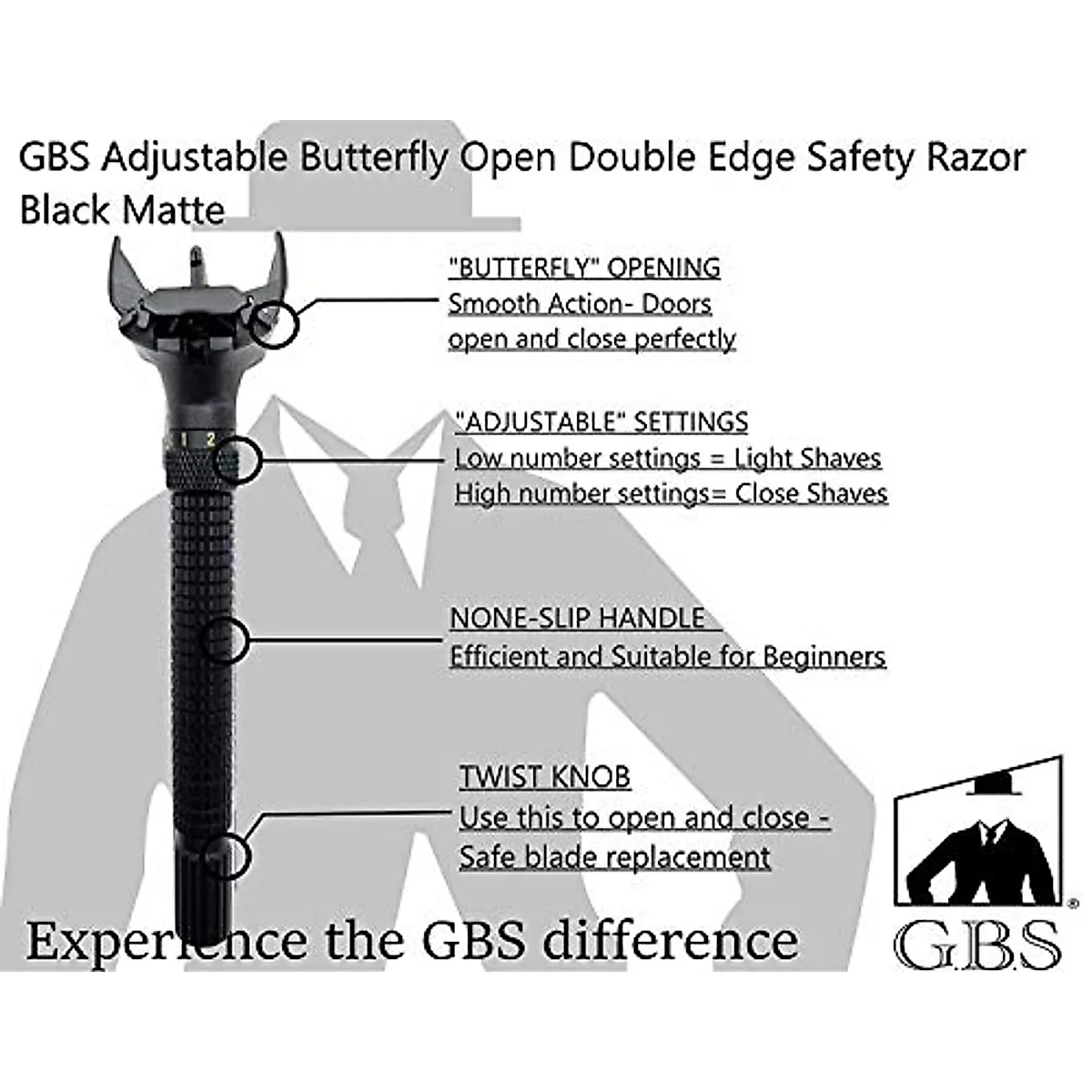 G.B.S 9 Pc Shaving Set - Non Slip DE Safety Razor Shaving Brush Stand 5 oz Sandalwood Aftershave, Mug with G.B.S Natural Soap +15 Blades Adjustable Convenient