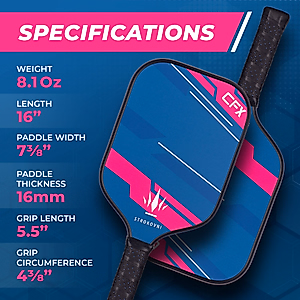 Strokovni CFX Premium Pickleball Paddle | STK Carbon Fiber | Elongated Handle | 16mm Thickness | USAPA Compliant | LITE Weight 8.1 Oz