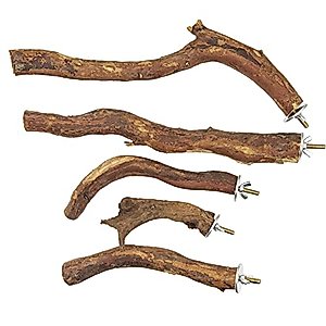 Allazone 5 PCS Bird Perch Natural Wood Bird Perch Stand Wooden Parrot Perch Stand Bird Standing Stick Swing Chewing Bird Toys for Parrot Cages Toy for Cockatiels, Parakeets, Finches