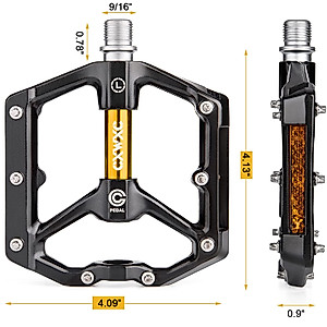 CXWXC Road/MTB Bike Pedals - Aluminum Alloy Bicycle Pedals - Mountain Bike Pedal with Removable Anti-Skid Nails (Black-Orange)
