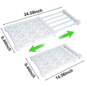 Expandable Closet Tension Shelf - Adjustable Shelves for Closet Organization Easy Installation Divider Separator Metal Tension Rod Shelf for Cabinet Kitchen Bathroom