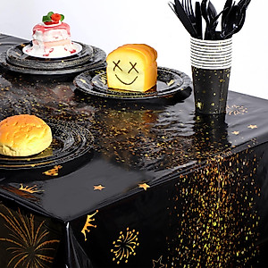 3 Pack 80th Birthday Decorations for Men 80th Birthday Tablecloth Disposable Plastic 80th Birthday Table Cover Rectangular Black and Gold Table Cloths for 80th Parties Decoration (80th)