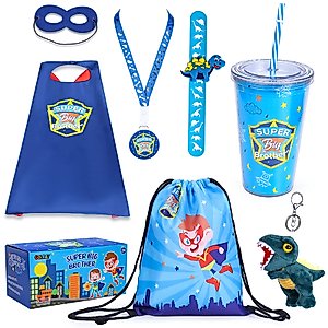 Golray Super Big Brother Gifts Set with Superhero Cape Eyemask Dinosaur Slap Bracelets Necklace, Drawstring Backpack, Plush Keychain, Insulated Plastic Tumbler Cup Big Brother Gift Little Toddler Boy