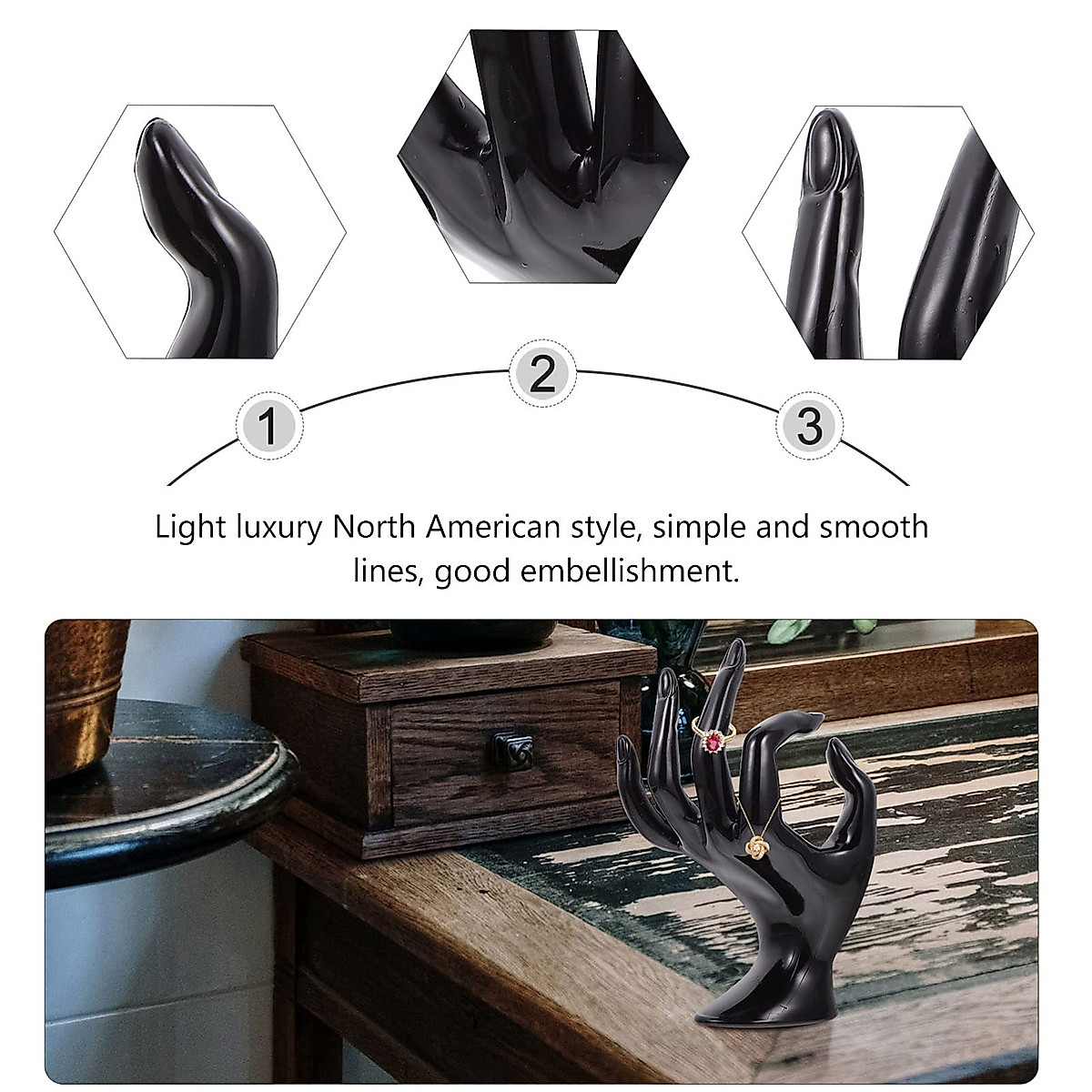 Cabilock 2pcs Gesture Hand Model Display Stands Jewelry Showing Rack Decorative Necklace Holders Plastic Black/white