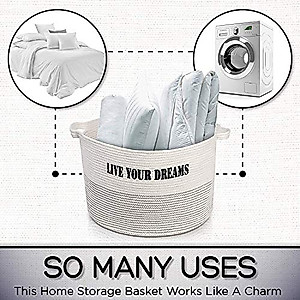 Cotton Rope Basket XXXL Inches Storage Bin with Handles for Sitting Room, Bedroom, Nursery - for Linens, Pillows, Blankets, Toys, Laundry w/Bonus Throw Blanket 50x70 Inches Inspiration Sentence