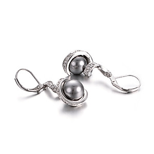 Yoursfs Lab Created Grey Pearl Drop Earrings for Women Platinum Plated Crystal Rhinestone Womens Leverback Earrings Dangles Bridal Jewelry