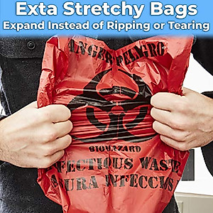 No Leak, Hospital Grade Biohazard Waste Bags 150 Pk. 10 Gallon, 24" Red Trash Liner With Hazard Symbol For Infectious Waste Disposal. Best Small Lab Can Liners for Labeling Biohazardous Trash Safely