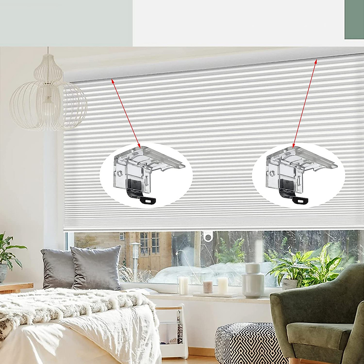 BOLWHAO 6 Pcs Cordless Shade Bracket, Mounting Bracket with Metal Clip for 1" (25MM) Pleated Shades Cordless Blinds Headrail Holder Clip PVC Cordless Honeycomb Cellular