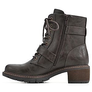 WHITE MOUNTAIN Women's Shoes Crank Block Heel Moto Boot, Dk.Brown/Smooth, 8 M