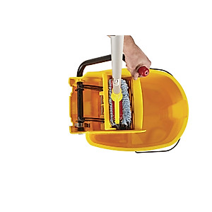 Rubbermaid Commercial Products, WaveBrake - Commercial Industrial Mop Bucket with Side-Press Wringer Combo on Wheels, 35 Quart, Yellow