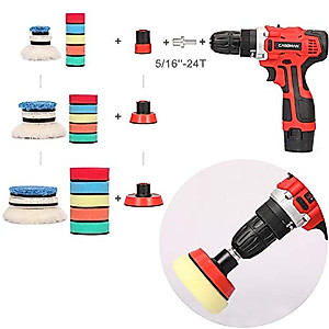 CASOMAN Buffing and Polishing Pad Kit with Mix Size (1", 2", 3") Kit with 5/8"-11 Thread Backing pad & Adapters 29 Piece Set for Car Sanding, Polishing, Waxing, Sealing Glaze