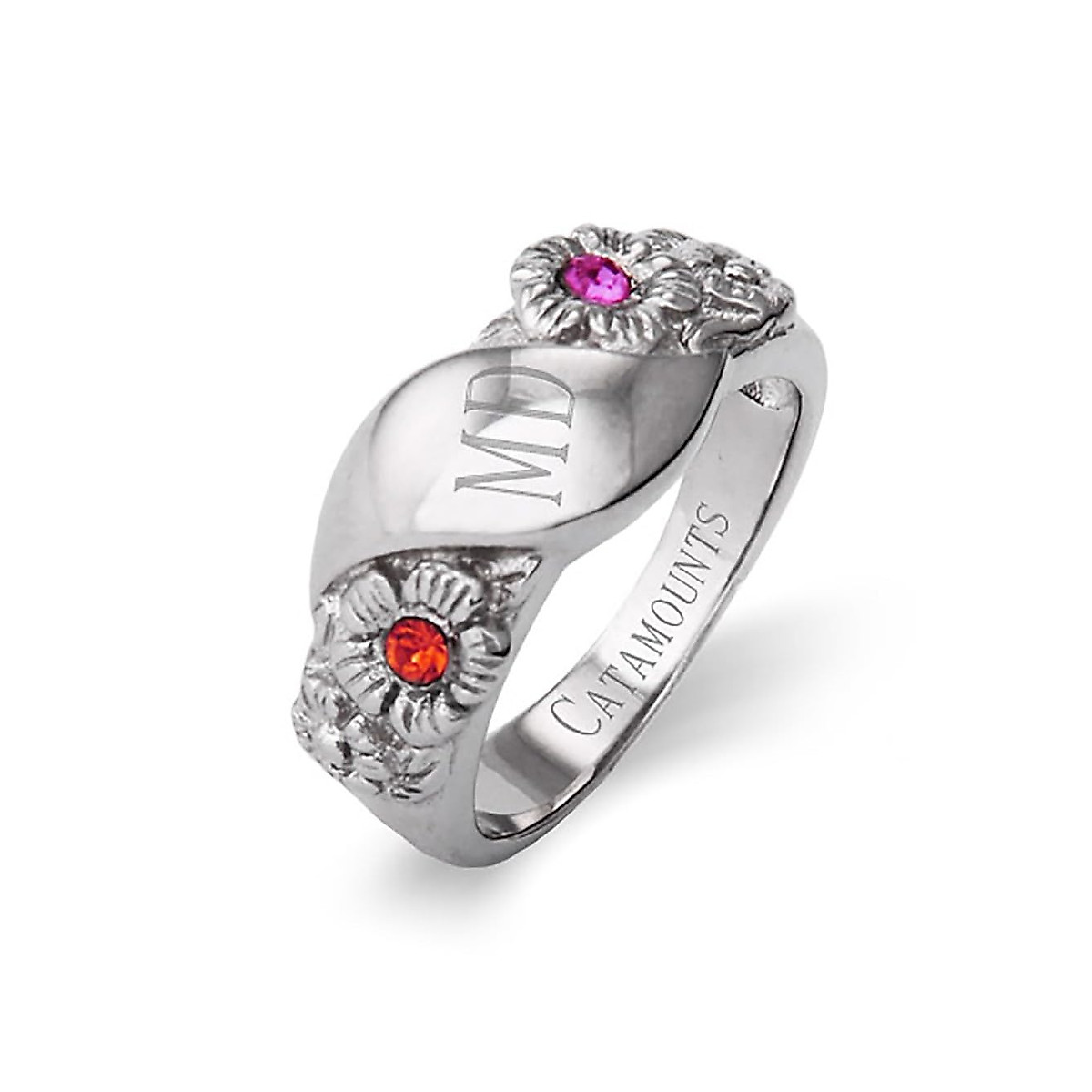 Women's Sterling Silver 2 Stone CZ Birthstone Graduation Class Ring (ring size 5) - Personalized Class Ring for Graduate - Custom Engraved Ring for Her - Graduation Gift - Gifts for Mom