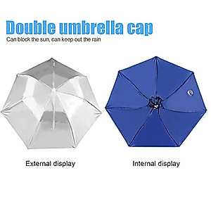 Hunter's Tail UV Umbrella Hat, with Umbrella Fishing Gardening Tri-Folded Umbrella One Ventilate Canopy 91cm, Bright Silver