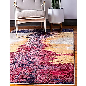 Unique Loom Estrella Collection Abstract, Rustic, Modern, Gradient, Distressed Area Rug (7' 0 x 10' 0 Rectangular, Pink/Navy Blue)