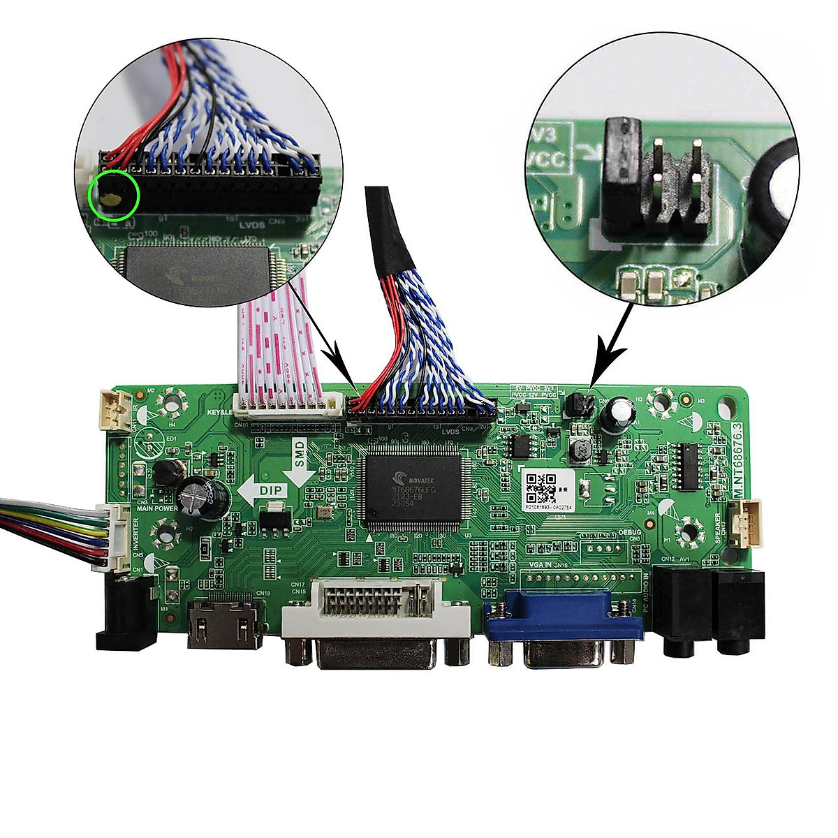 VSDISPLAY HD-MI VGA DVI LCD Controller,Fit for 18.5" 1366x 768,WLED Backlight,30pin LVDS Panel Screen, Such as:LTN185AT04 M185BGE-L10/L22/L23 HT185WX1-300 M185XW01 VD/VF M185XTN01.2 M185XTN01.3