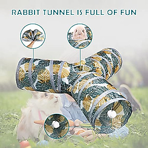 NANEEZOO Bunny Tunnels & Tubes Collapsible 3 Way Rabbit Hideout Small Animal Activity Tunnel Toys - for Dwarf Rabbits Bunny Guinea Pigs Kitty (Print Color)