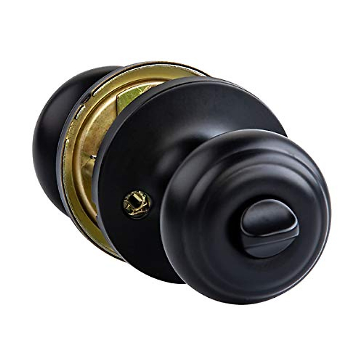 Amazon Basics Exterior Door Knob With Lock, Classic, Matte Black