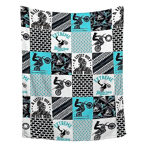ZHONGKUI Dirt Bikes Blanket,Gift for Motocross Rider,Extreme Sports Flannel Blanket for Boys Kids Teens,Motorcycle Fuzzy Blanket Plush Blankets for Couch,Bed,Camping,40"x50"-Throw Size for Kids