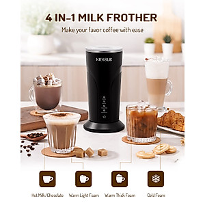 KIDISLE 4-in-1 Milk Frother and Steamer, Electric Milk Steamer with Keep Warm Function, Automatic Warm and Cold Foam Maker for Coffee, Latte, Hot Chocolate, Cappuccinos, Macchiato, Black