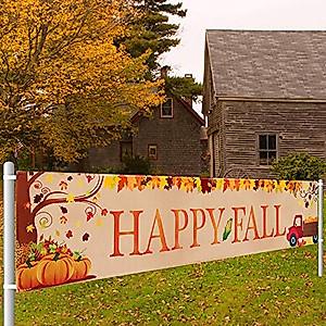 Large Happy Fall Banner, Fall Decorations, Thanksgiving Decor, Fall Maple Leaves Pumpkin Banner, Autumn Fall Party Outdoor & Indoor Decor Supplies(8.2 x 1.5 FT)