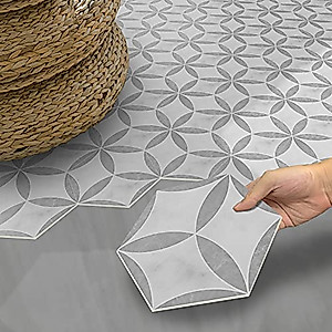 funlife 30Pcs Hexagon Peel and Stick Thick Kitchen Backsplash Foam Board, Self Adhesive Matt Wall Tile Decals for Home Decor, 7.87"x9.05", Lotus