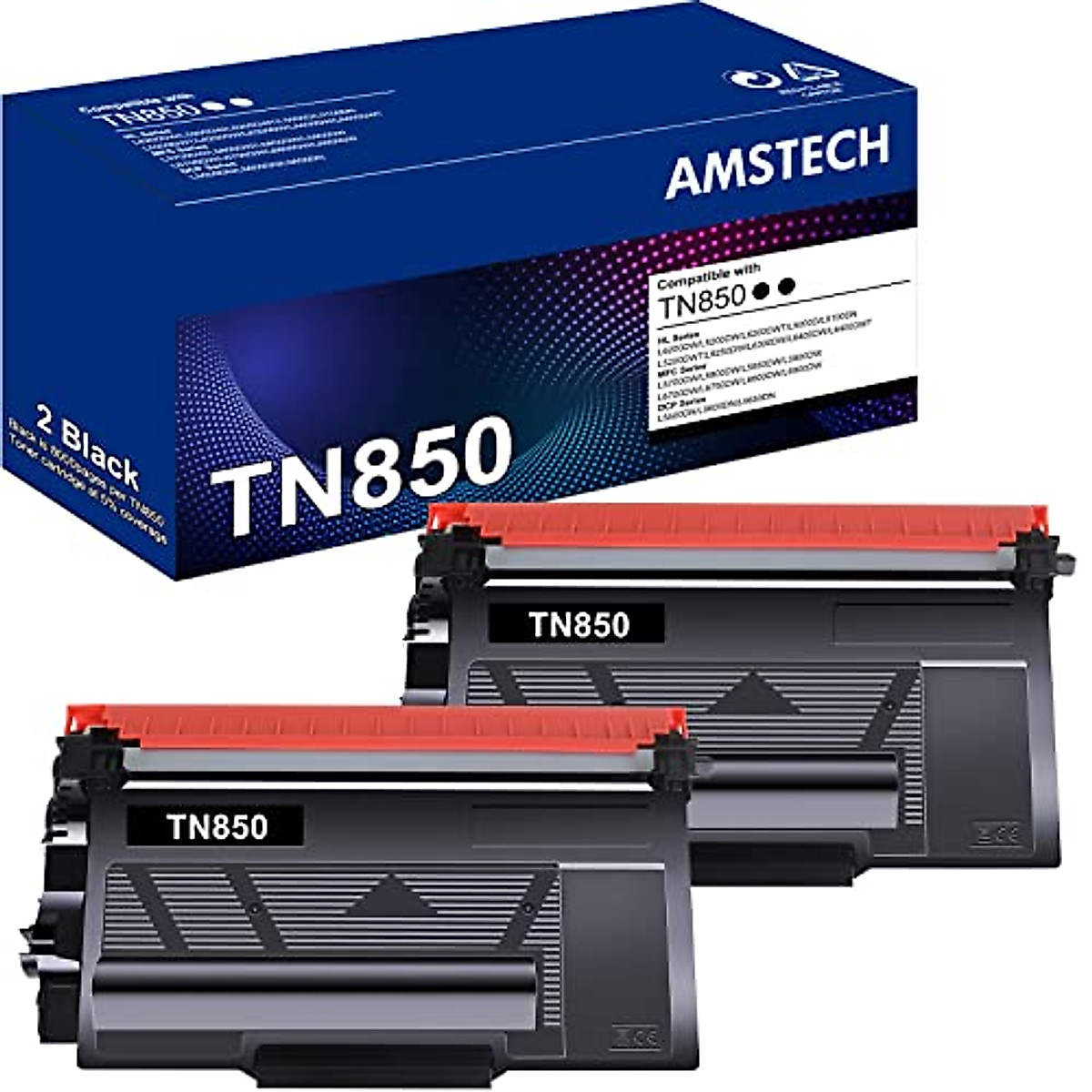 Amstech TN850 TN 850 TN-850 High Yield Toner Cartridge 2 Pack Compatible Replacement for Brother TN850 TN820 HL-L6200DW MFC-L5850DW MFC-L5700DW L5900DW HL-L5200DW MFC-L5900DW MFC-L6800DW Printer Black