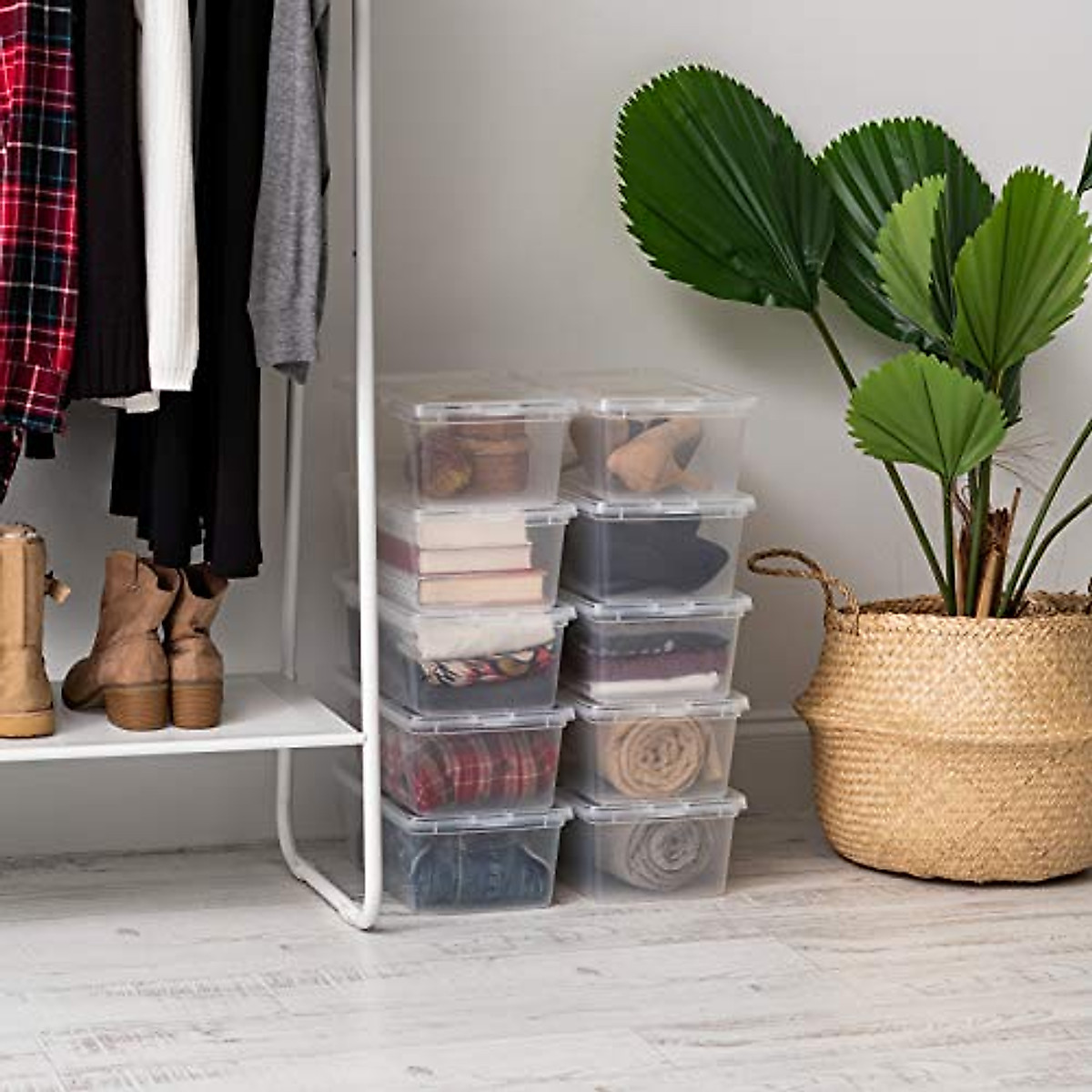 IRIS USA 6.7 Qt. Plastic Storage Container Bin with Latching Lid, Stackable Nestable Shoe Box Tote Shoebox Closet Organization School Art Supplies - Clear, 18 Pack