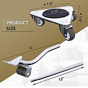 Furniture Mover by ONEON - 6 7/8" Steel Tri-Dolly, 3 Wheels Furniture Dolly for Moving, 720 LB Max Load Capacity 4 Pack & Subsidiary Furniture Lifter Set (5Pack)