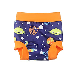 Leideur Baby Swim Nappies for Kids Cover Diaper High-Waisted Swimming Shorts (3-5 Years, Navy Stripe+Blue (Fish))