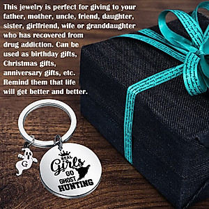 TIIMG Funny Paranormal Gift Real Girls Go Ghost Hunting Keychain for Ghost Hunter (GHOST HUNTING)