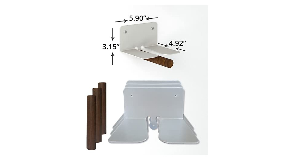 Invisible Floating Bookshelf with Wooden Rod - Wall Mount Storage